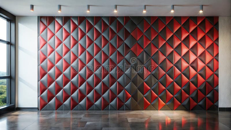 Modern Interior Design Featuring a Geometric Red and Gray Wall Paneling ...