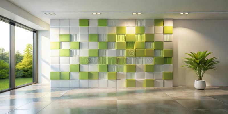 Modern Interior Design Featuring a Green and White Cubed Wall ...