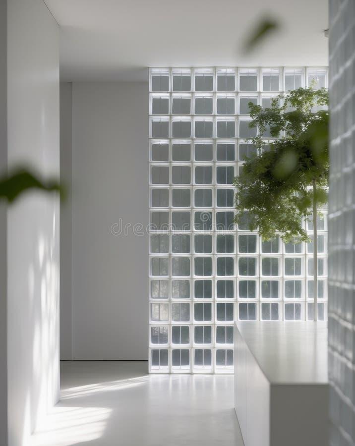 Modern Interior Design Featuring Half Glass Block Wall and Elegant ...