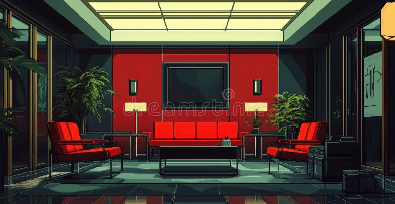 Modern Interior Design Featuring Red Seating and Elegant Decor in a ...