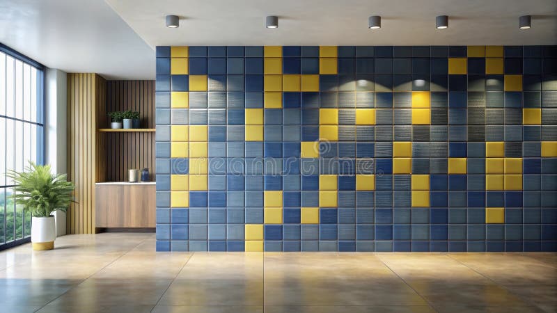 Modern Interior Design Featuring a Striking Blue and Yellow Tile Wall ...