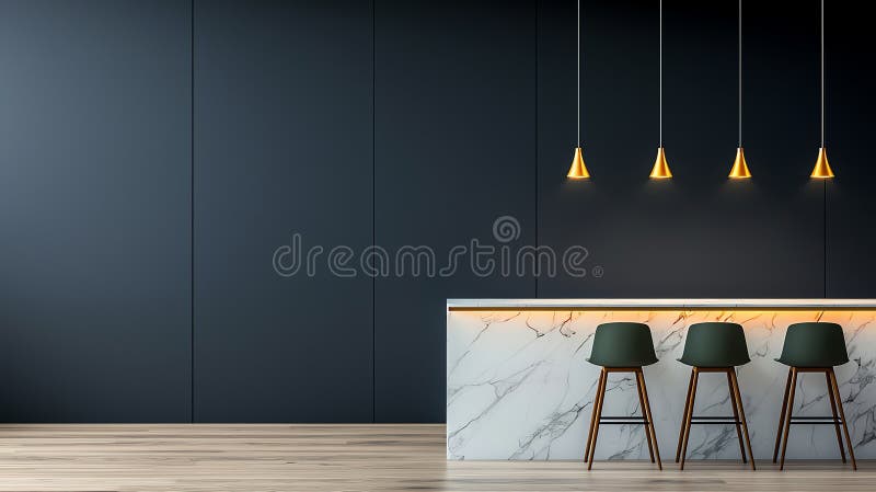 A Modern Interior Design Featuring a Stylish Bar with a Marble ...