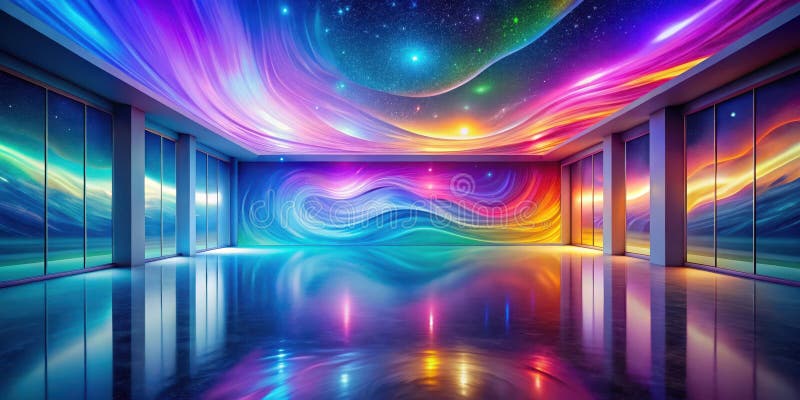 Modern Interior Design Featuring a Vibrant, Cosmic-themed Ceiling and ...