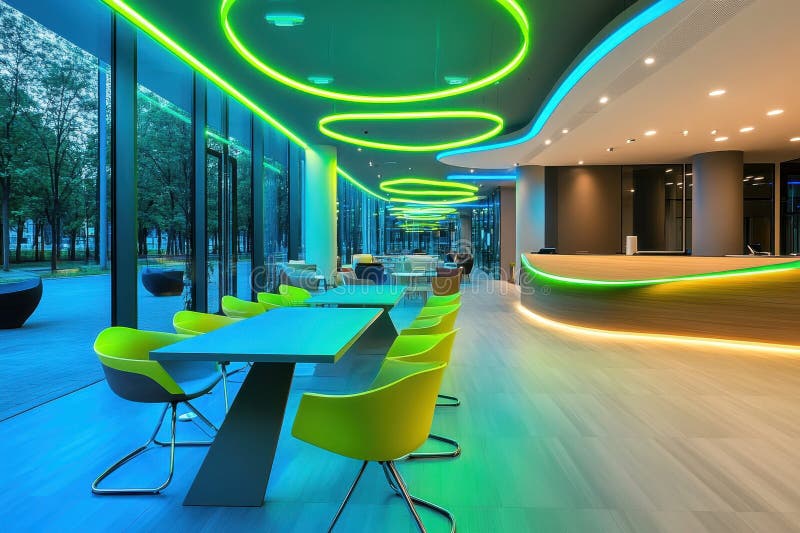Modern Interior Design Featuring Vibrant Lighting and Colorful ...