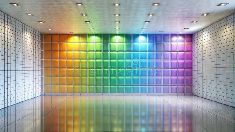 Modern Interior Design Featuring a Vibrant Rainbow Tiled Wall with ...
