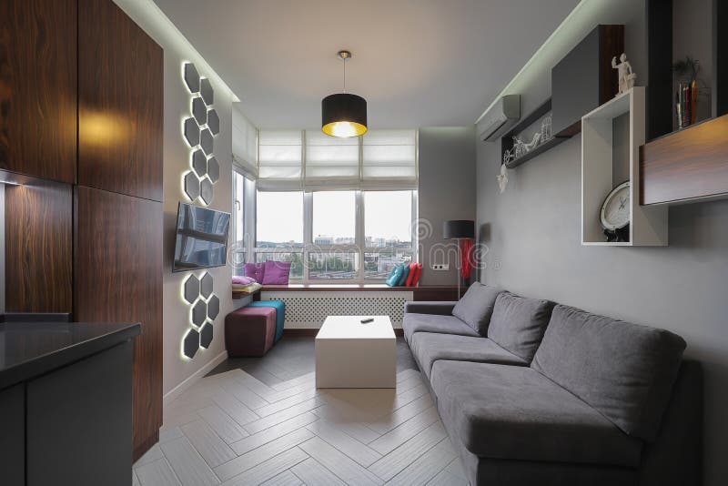 Modern Interior Design Flat Room Stock Photo - Image of seat, lounge ...