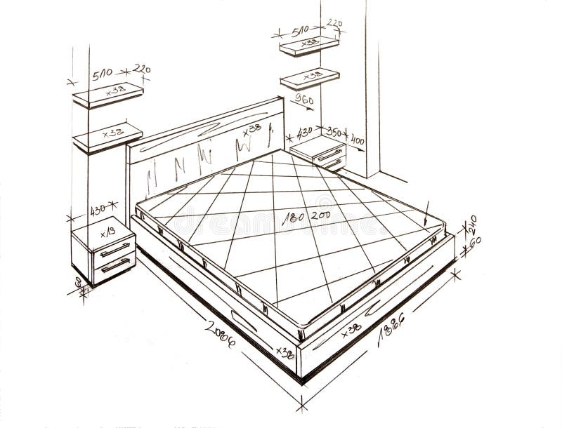Modern Interior Design Freehand Drawing. Stock Illustration ...