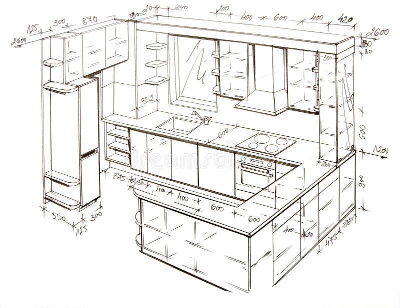 Modern Interior Design Freehand Drawing. Stock Illustration ...