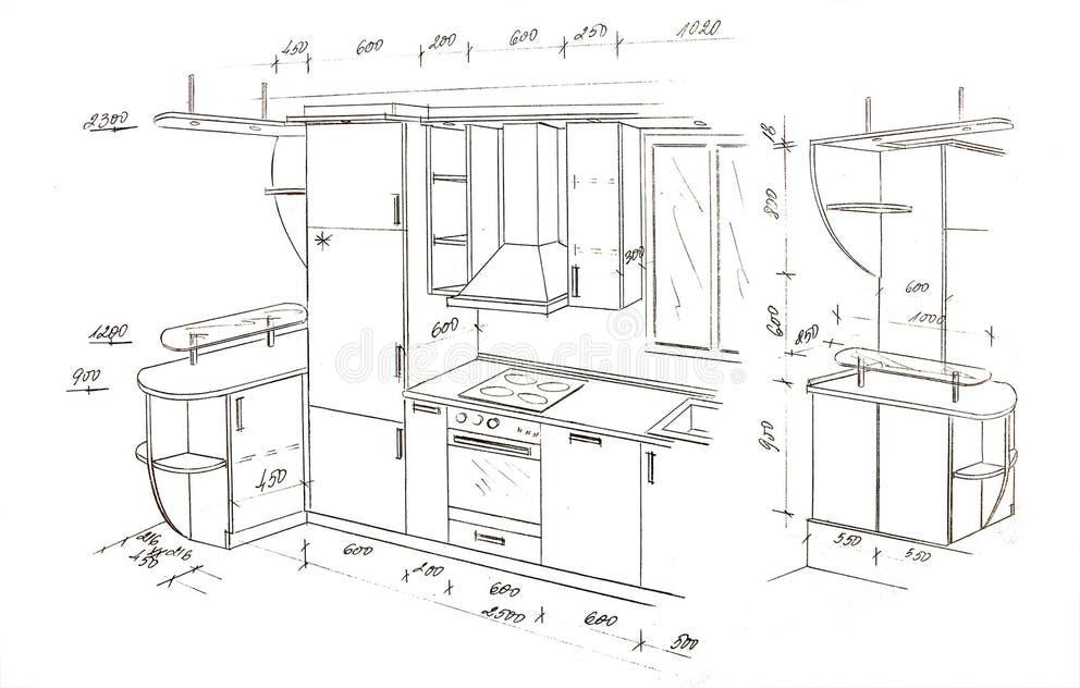 Modern Interior Design Freehand Drawing. Stock Illustration ...