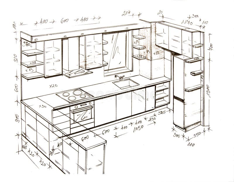 Modern Interior Design Freehand Drawing. Stock Illustration ...