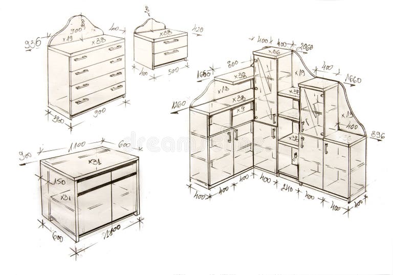 Modern Interior Design Freehand Drawing. Stock Illustration ...