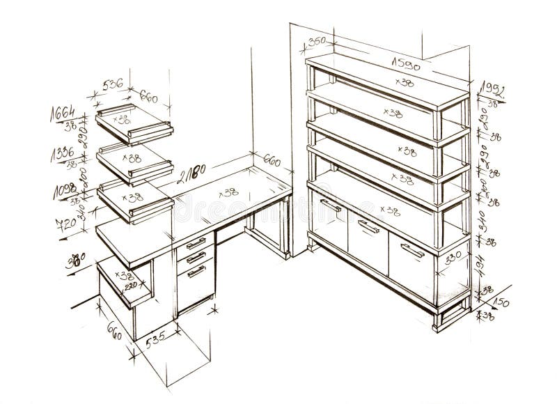 Modern Interior Design Freehand Drawing. Picture Image: 14079963