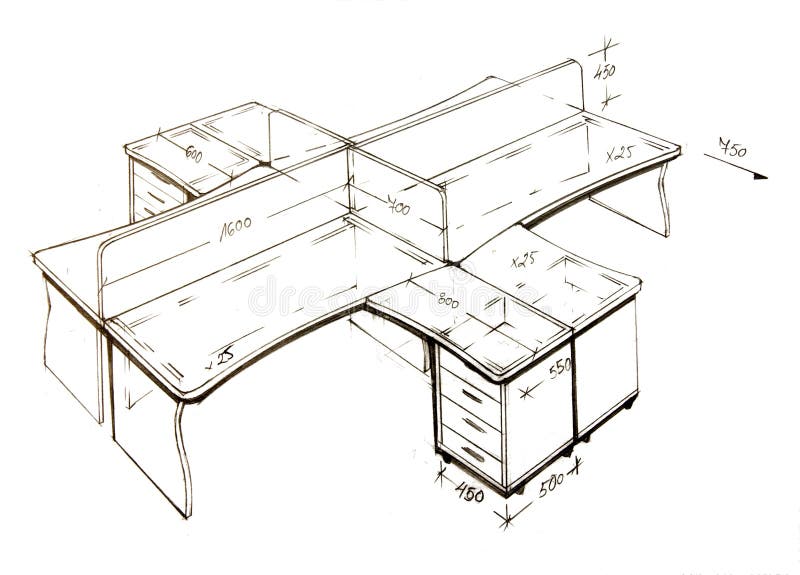 Modern Interior Design Freehand Drawing. Stock Illustration ...
