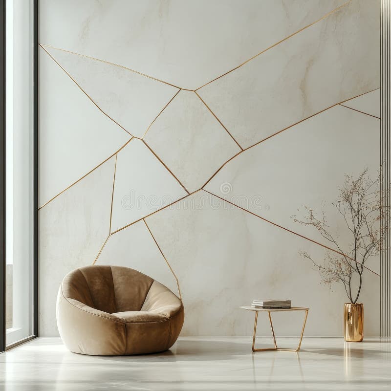 Modern Interior Design with Geometric Pattern on the Wall, 3d Render ...