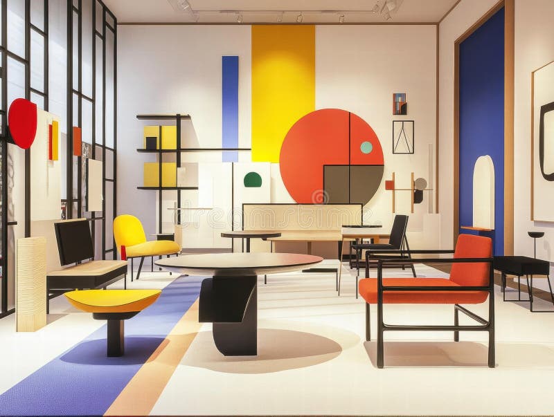 Modern Interior Design with Geometric Shapes and Vibrant Colors Stock ...