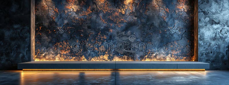 Modern Interior Design with Glowing Concrete Walls and Stage Platform ...