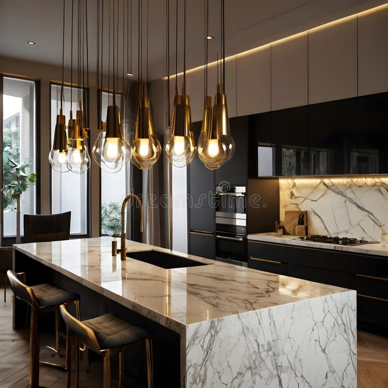 Modern Interior Design with Gold Accents in a Luxurious Kitchen Setting ...