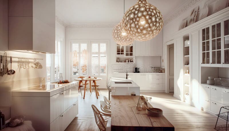 Modern Interior Design of Kitchen, Dining Table and Chairs. Created ...