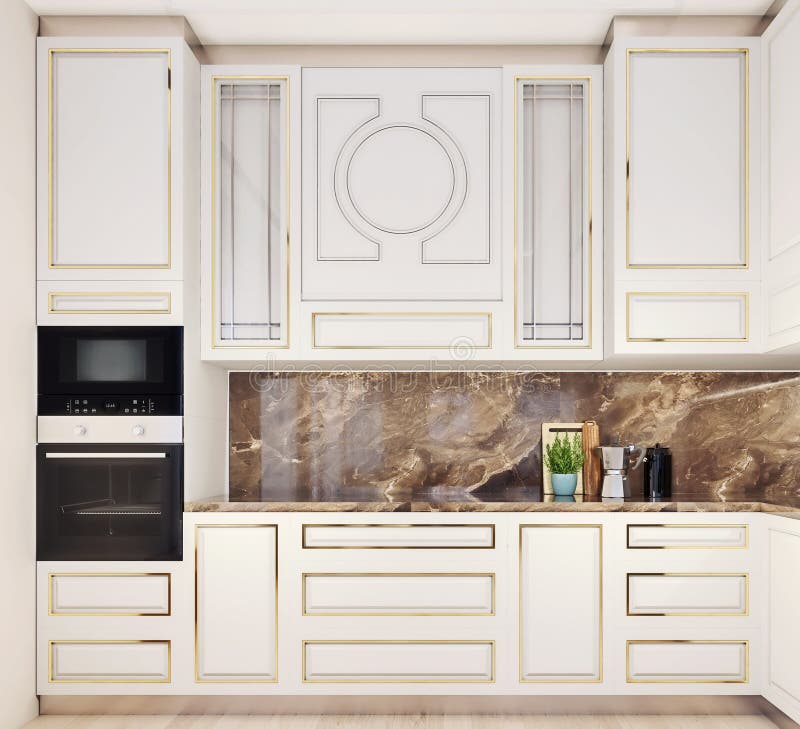 Modern Interior Design of Kitchen, Front View, Close-up, Stylish and ...