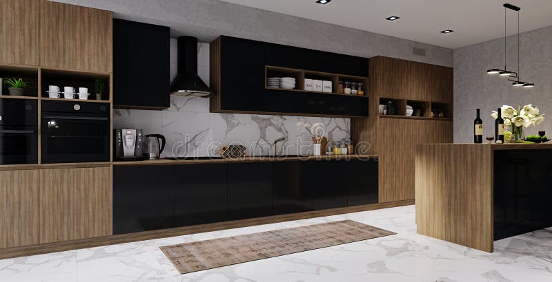 Modern Interior Design for Kitchen Stock Illustration - Illustration of ...