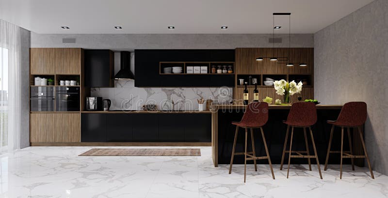 Modern Interior Design for Kitchen Stock Illustration - Illustration of ...