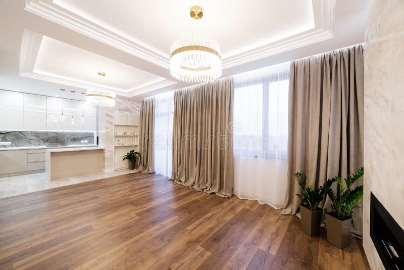 Modern Interior Design Kitchen Studio with Large Windows Stock Photo ...