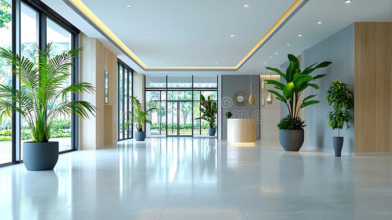 Modern Interior Design with Large Windows, Plants, and Elegant Decor ...