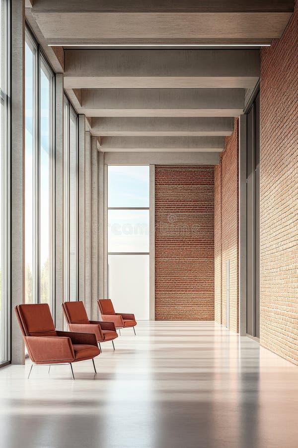 Modern Interior Design with Leather Chairs in a Spacious Urban Gallery during Daylight Stock ...