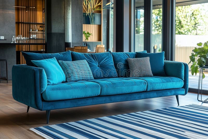 Modern Interior Design of Living Room with Blue Sofa Ai Photo Stock ...