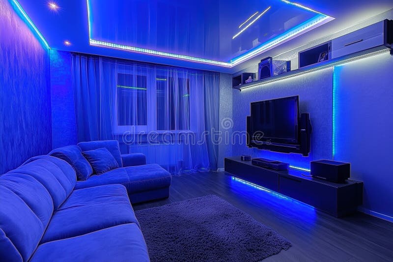 Modern Interior Design of a Living Room with Led Lights V Stock ...