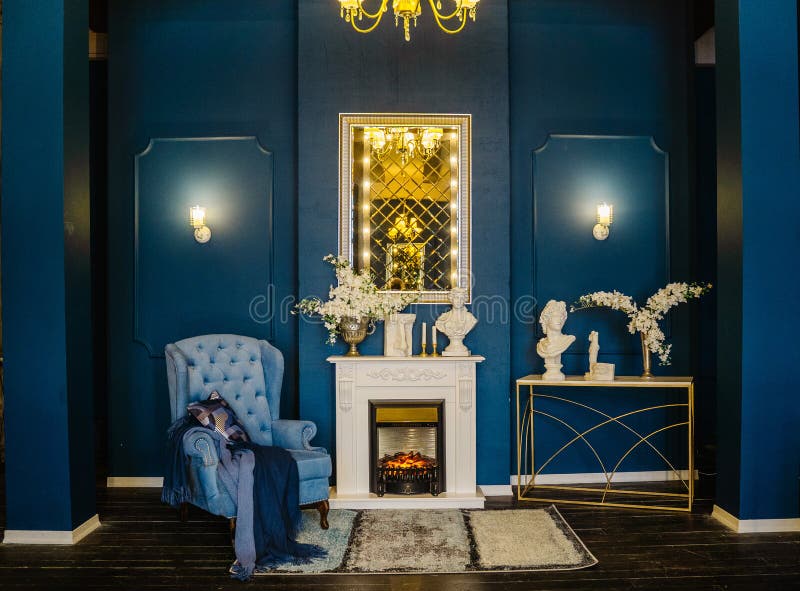 Modern Interior Design in the Loft Style Using Blue Color Stock Image ...