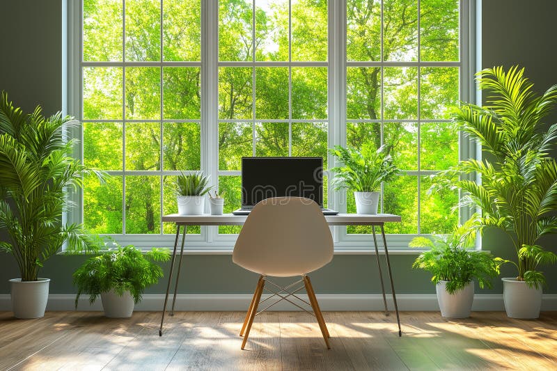 Modern Interior Design with Lush Greenery View by Generative Ai Stock ...