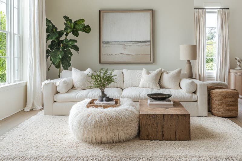 Modern Interior Design of a Minimalist Living Room with Fiddle Leaf Fig ...