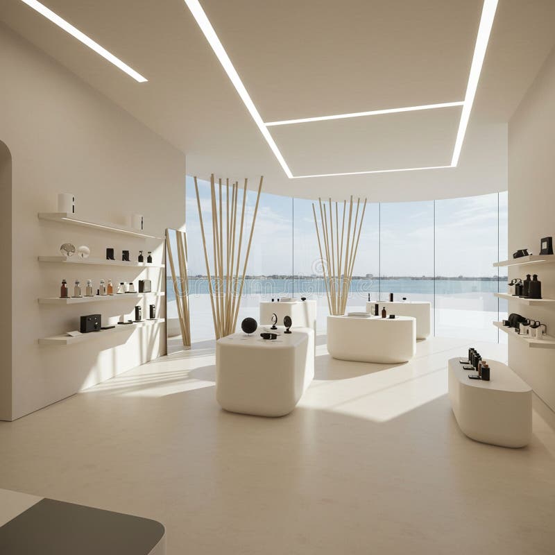 Modern Interior Design of a Minimalist Store with Clean White Surfaces ...