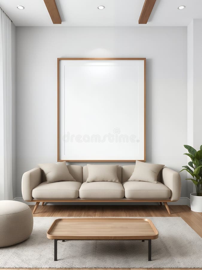 Modern Interior Design Mockup Featuring a Minimalist Wall Poster Frame ...