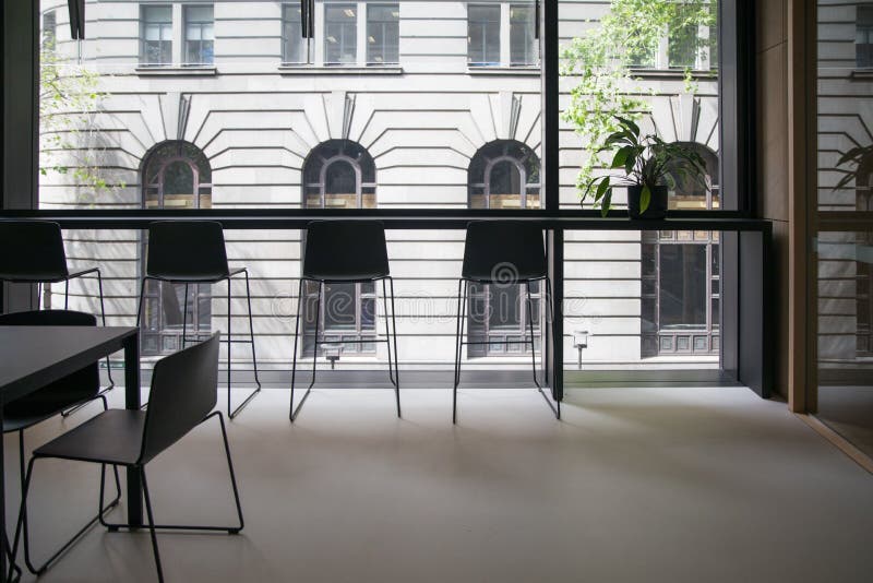 Modern Interior Design for an Office with Panoramic Windows Stock Photo ...