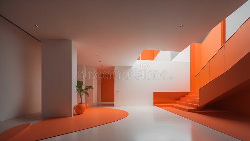 Modern Interior Design with Orange and White Walls. Generative Ai Stock ...