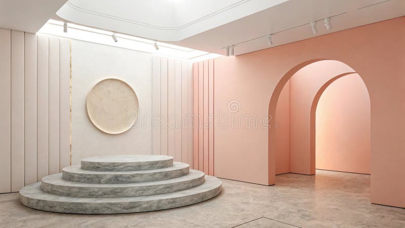 Modern Interior Design Pale Pink Walls Marble Steps Circular Platform ...