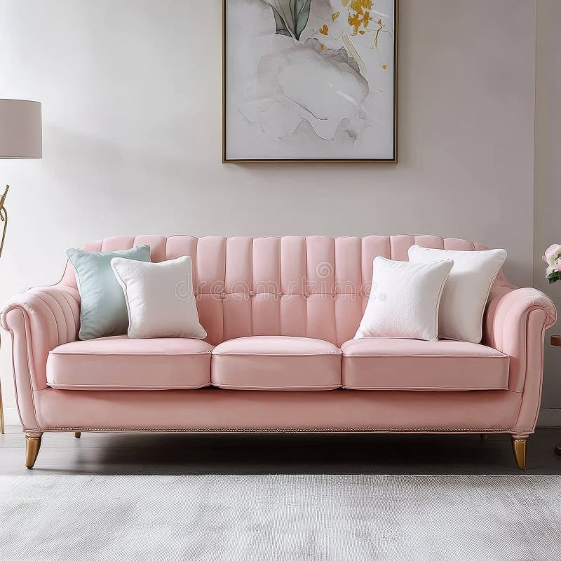Modern Interior Design with Pink Sofa. 3d Render. Illustration Stock ...