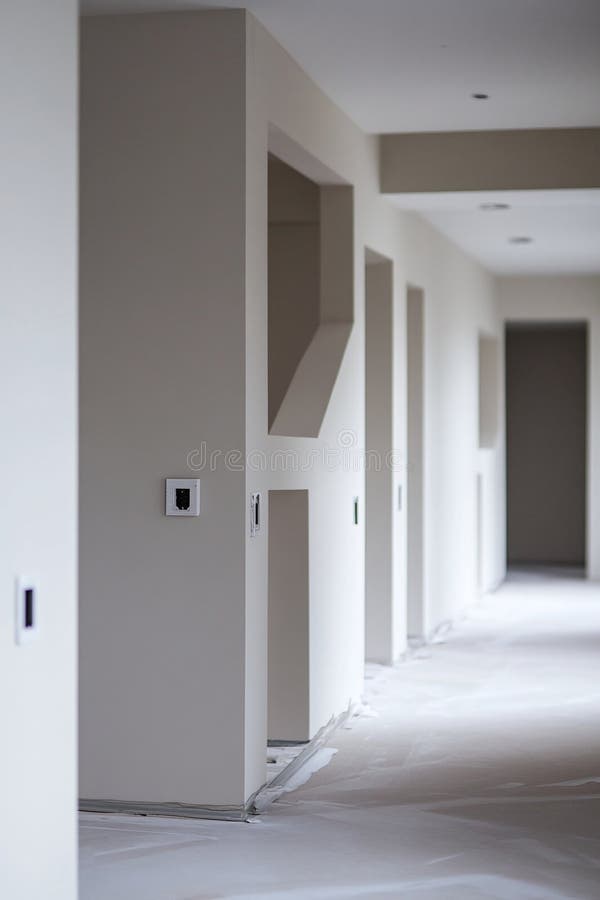 Modern Interior Design in Progress with Primed Walls and Electrical ...