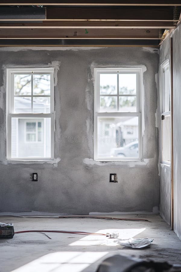 Modern Interior Design in Progress with Primed Walls and Electrical ...