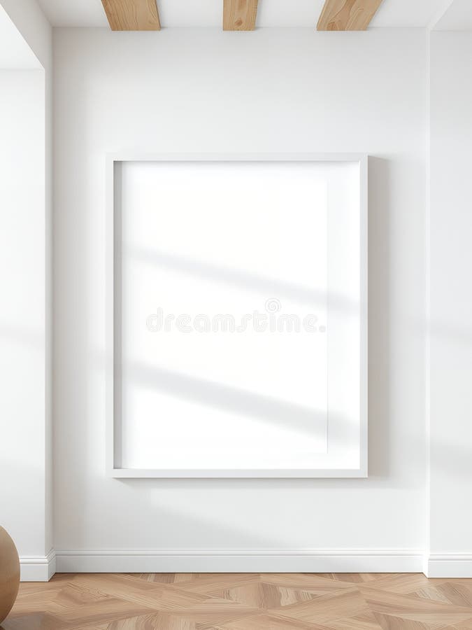 Modern Interior Design Render with Blank Wall Poster Frame in Bright ...