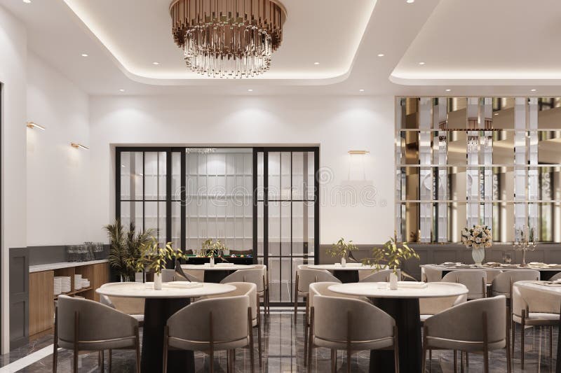 Modern Interior Design in a Restaurant. 3d Rendering Stock Illustration ...