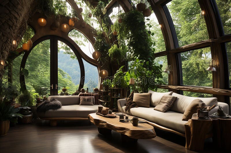 Modern Interior Design Room with Panoramic Windows Stock Photo - Image ...