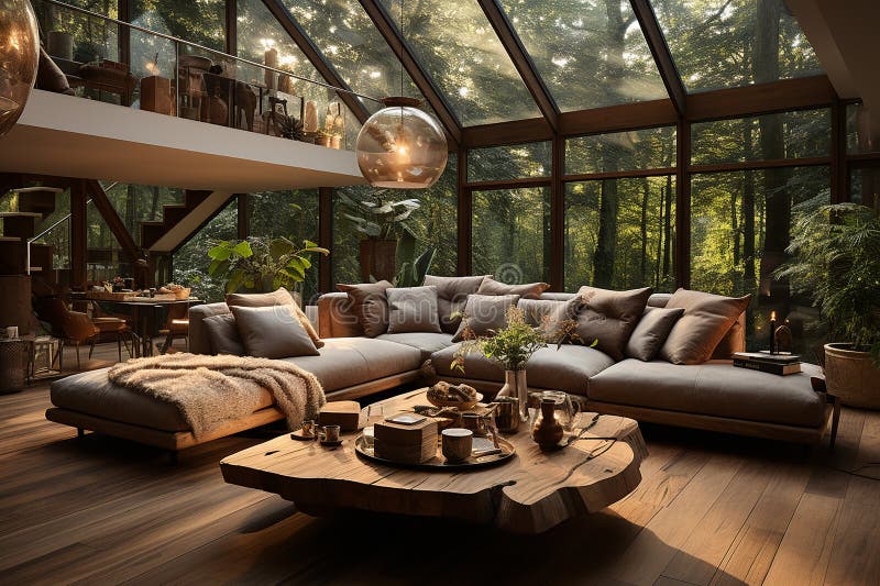 Modern Interior Design Room with Panoramic Windows Stock Photo - Image ...