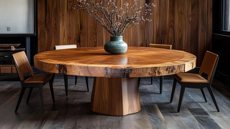 Modern Interior Design: Round Wood Table with Stylish Chairs Stock ...