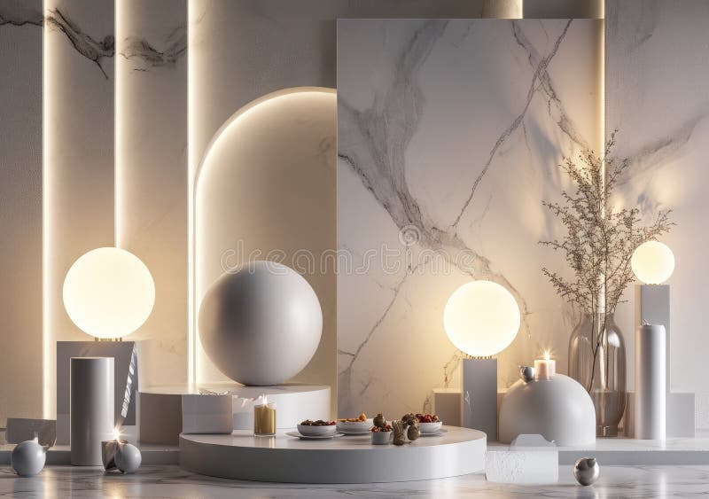 Modern Interior Design with Glowing Lamp Stock Illustration ...