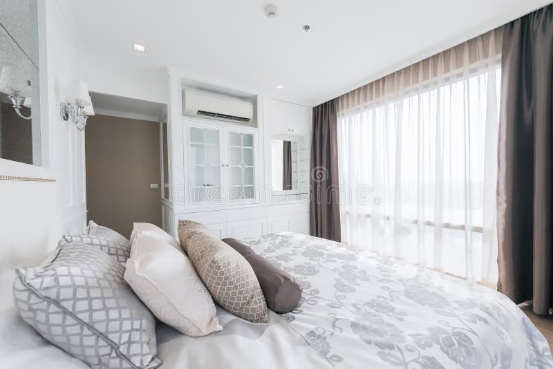 Modern Peaceful Bedroom Interior Design in Apartment. Stock Photo ...