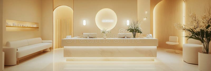 Modern Interior Design of a Spa Reception Area Featuring Neutral Tones ...