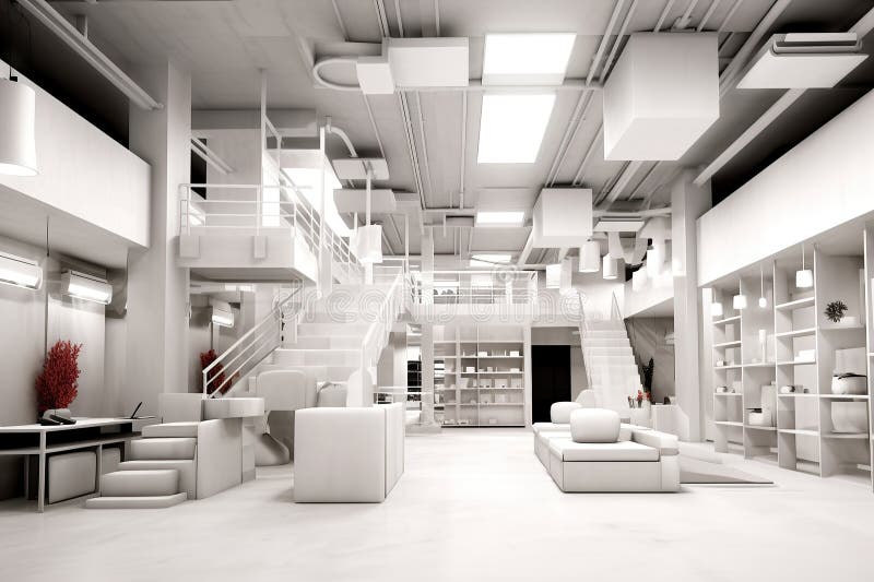 Modern Interior Design of a Spacious Open-plan Loft Stock Illustration ...